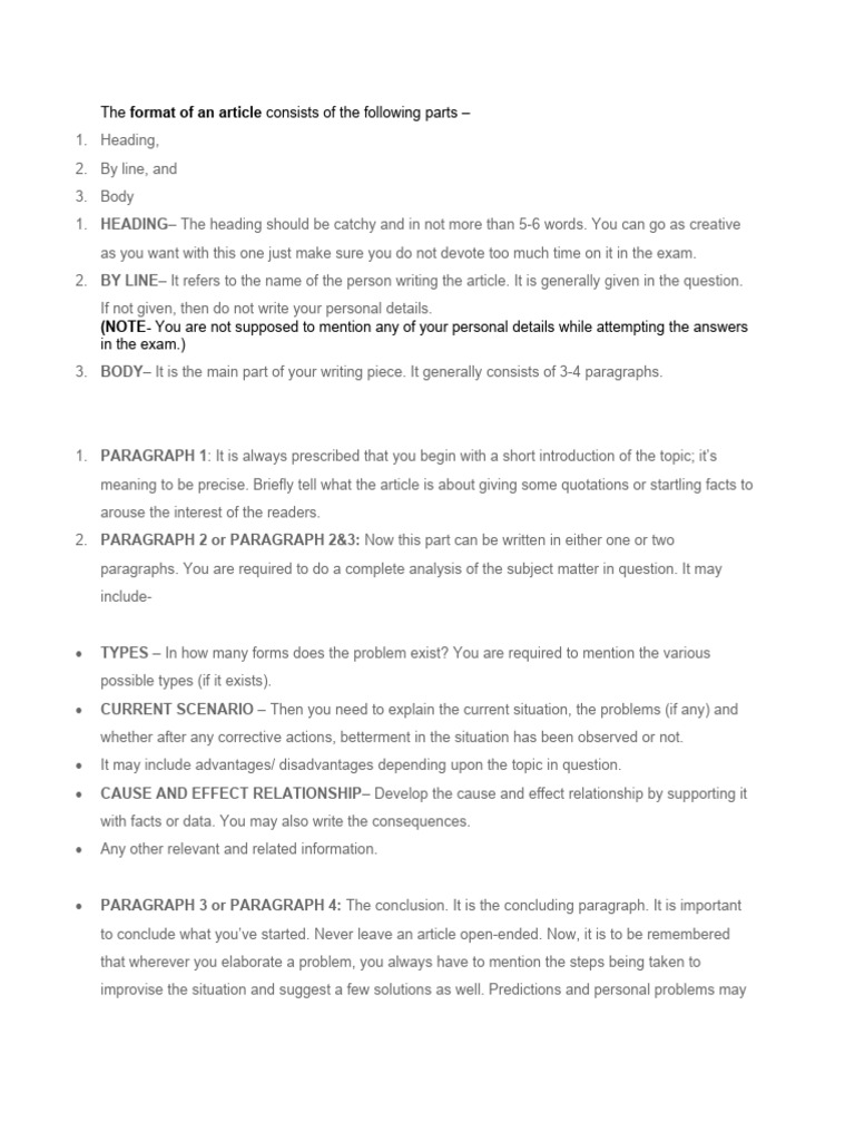 Article Writing Format for Class 12 | PDF | Career & Growth