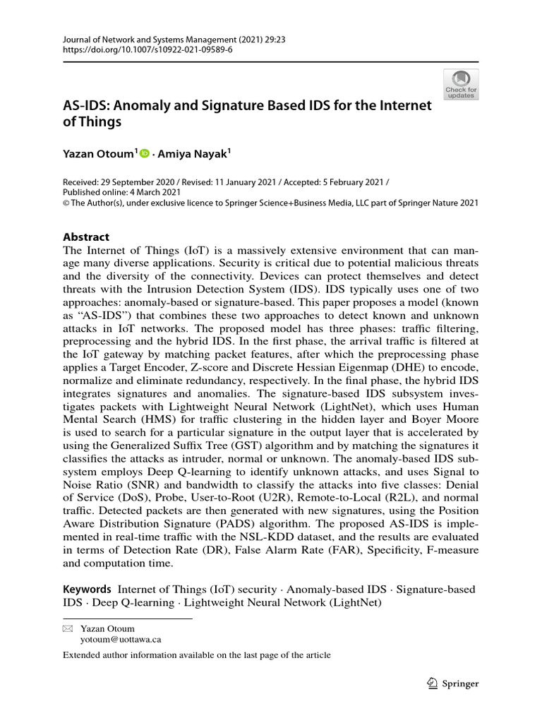 AS IDS: Anomaly and Signature Based IDS For The Internet of Things | PDF | Deep Learning ...
