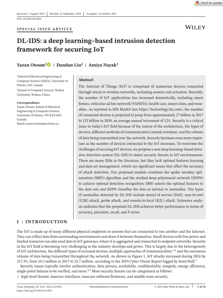 Transactions On Emerging Telecommunications Technologies - 2019 - Otoum - DL IDS A Deep Learning ...