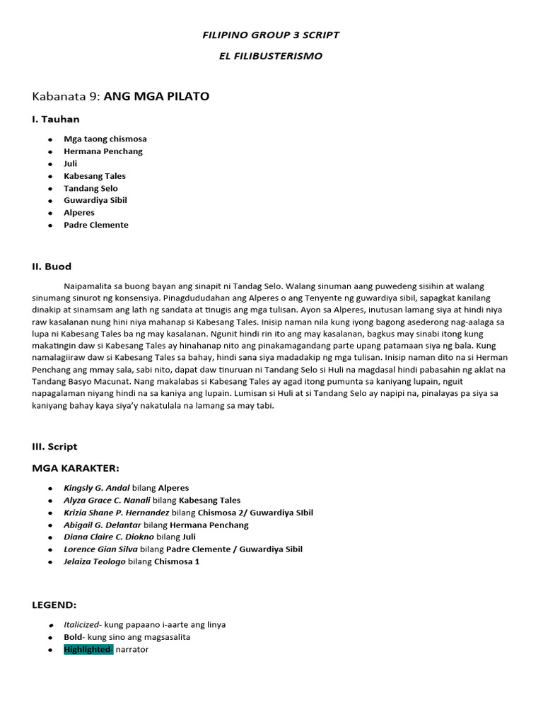 Filipino Group 3 Script Kabanata 9 | PDF