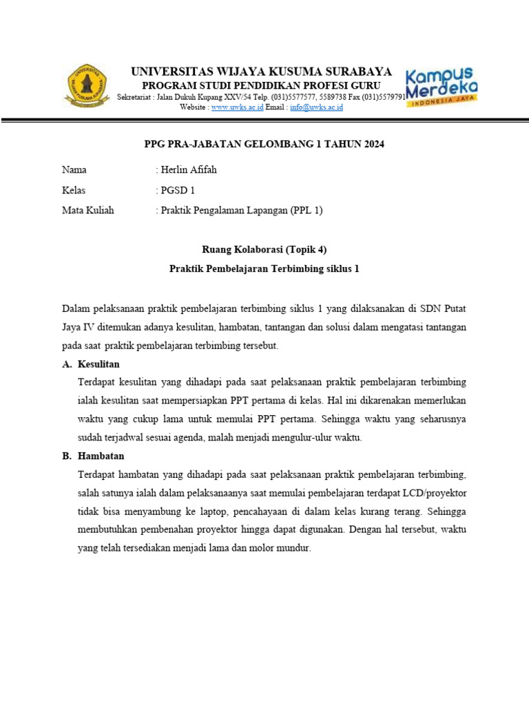 Ruang Kolaborasi - PPT Siklus 1 | PDF