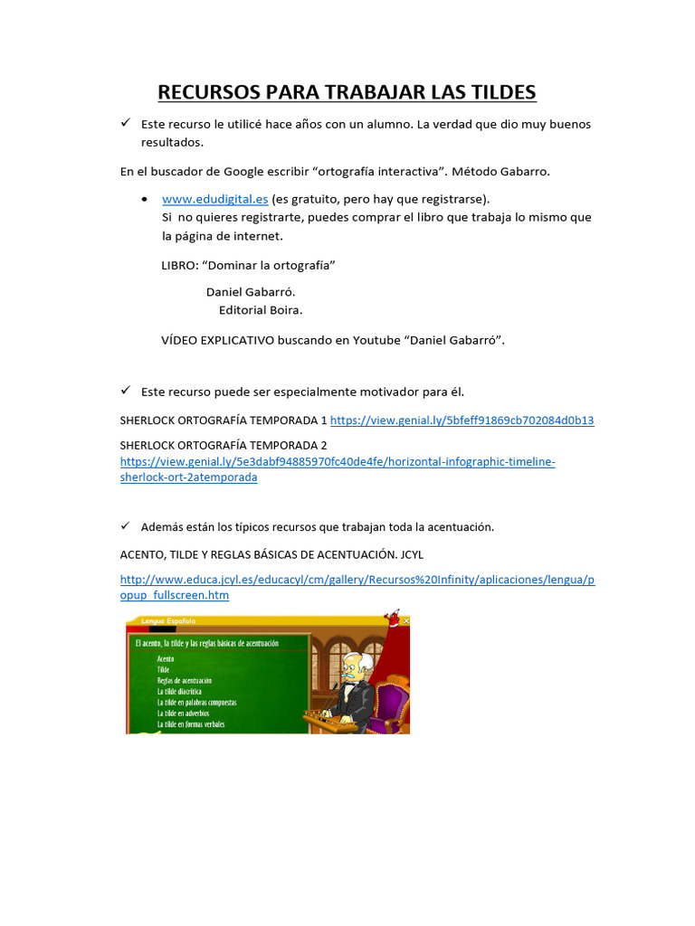 Recursos para Trabajar Las Tildes | PDF