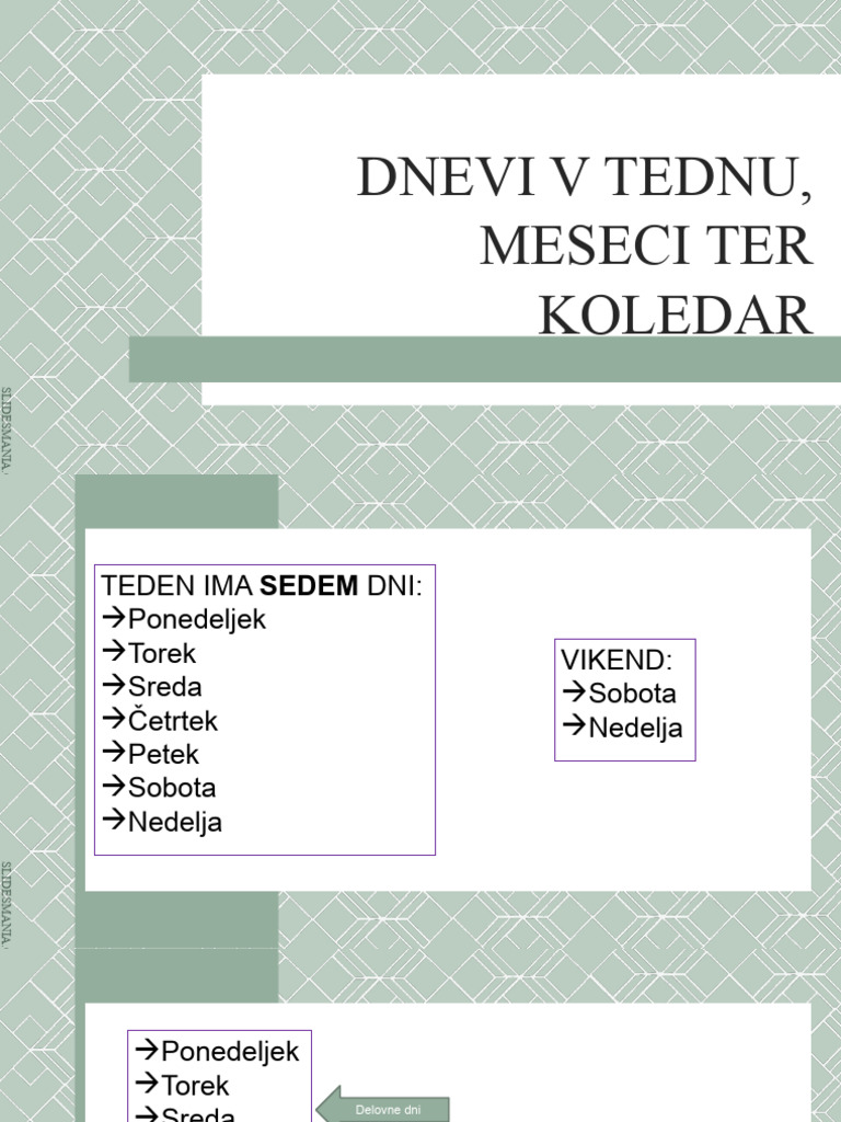 Dnevi V Tednu, Meseci Ter Koledar | PDF