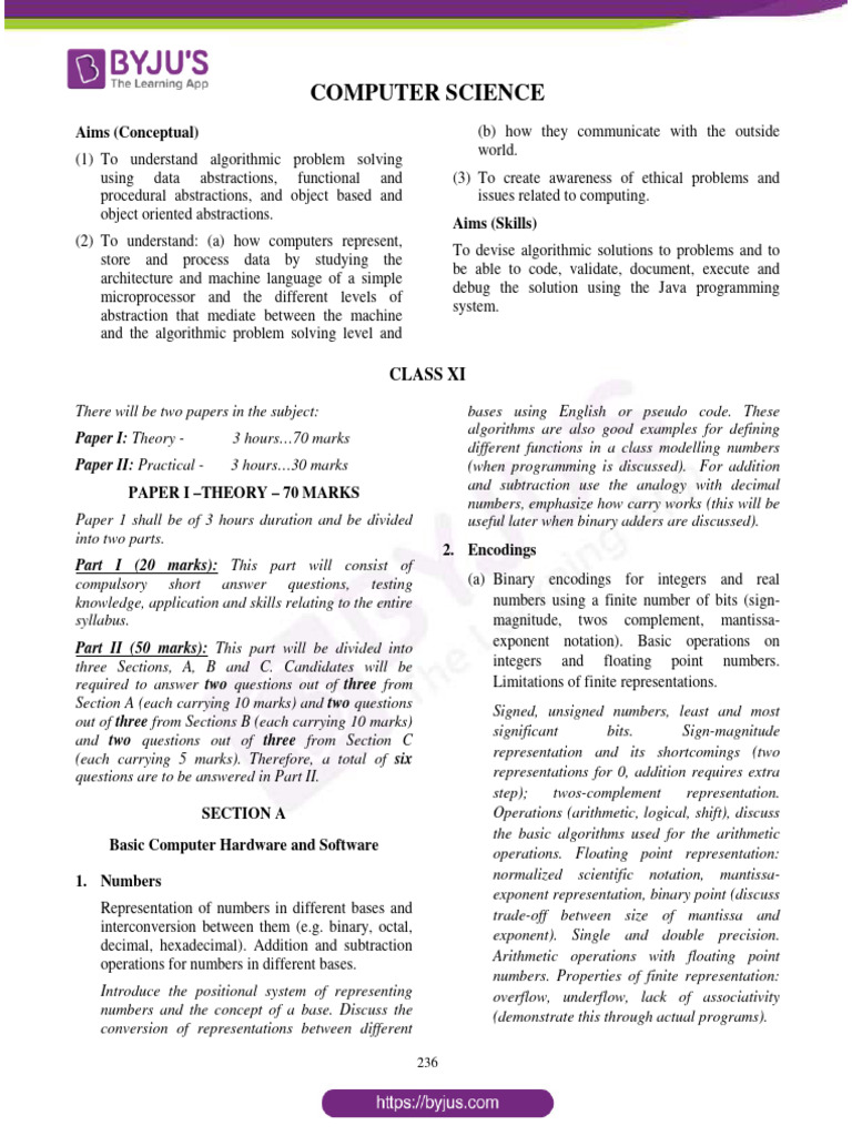 Isc Board Class 11 Computer Science Syllabus 1 Pdf Class Computer Programming Data Type