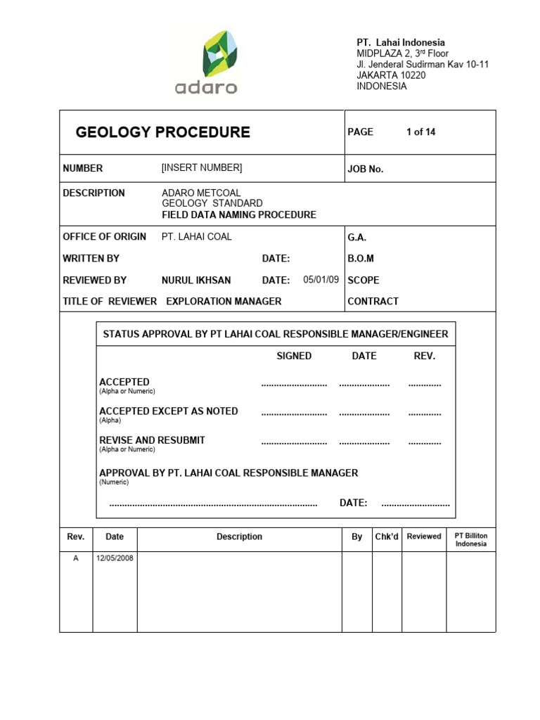 AMC_EX_P001_SOP_Field Data Naming Standard_V01 | PDF | Geology | Borehole