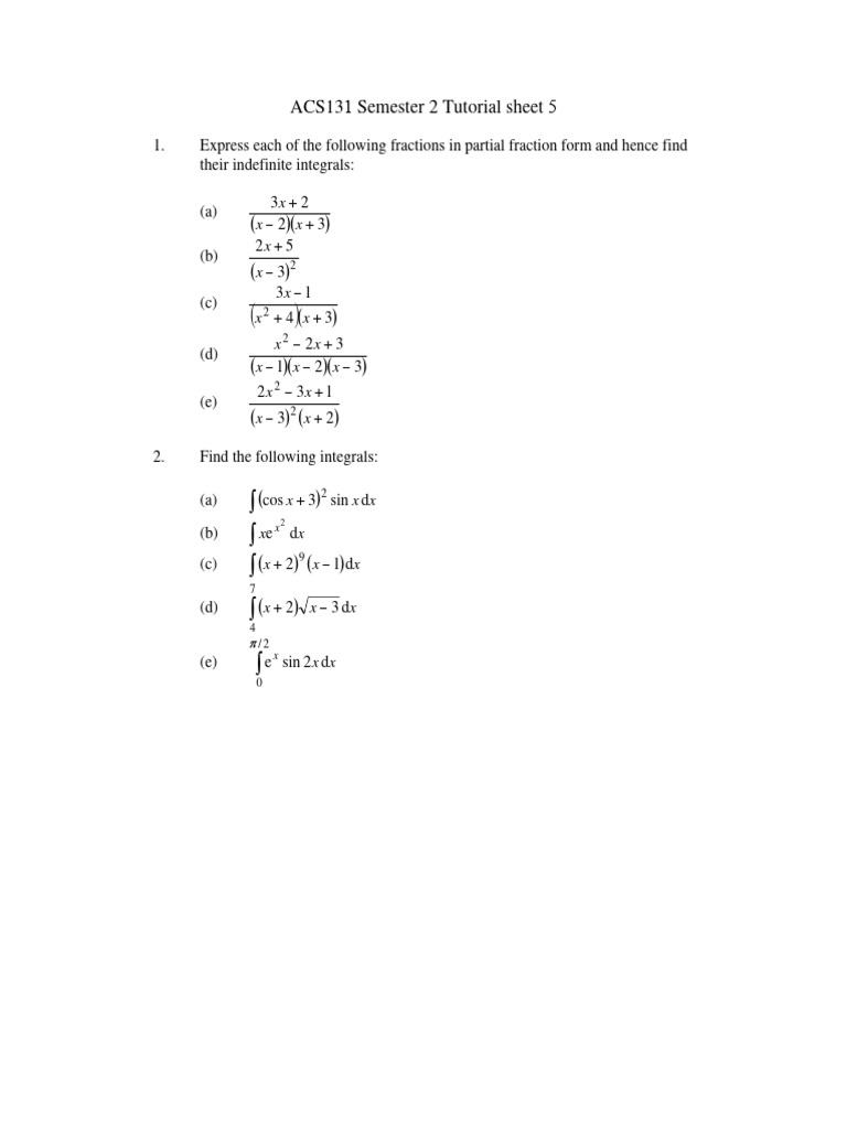 Partial Fractions and Integrals Tutorial | PDF