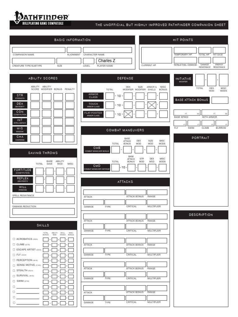 Pathfinder Animal Companion Sheet | PDF | Role Playing Games | Tabletop ...