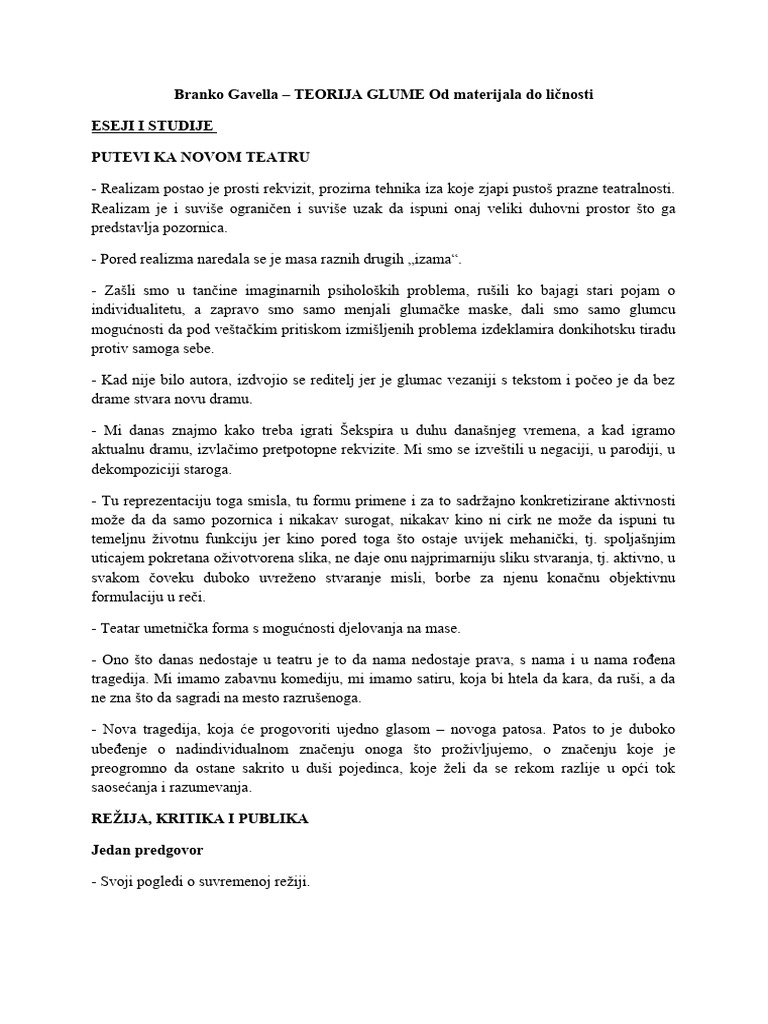 Branko Gavella - Teorija Glume | PDF