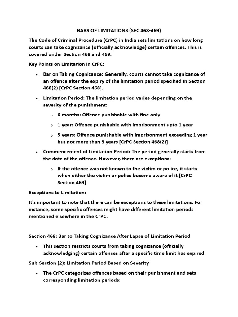 Bars of Limitations CRPC | PDF | Statute Of Limitations | Crimes