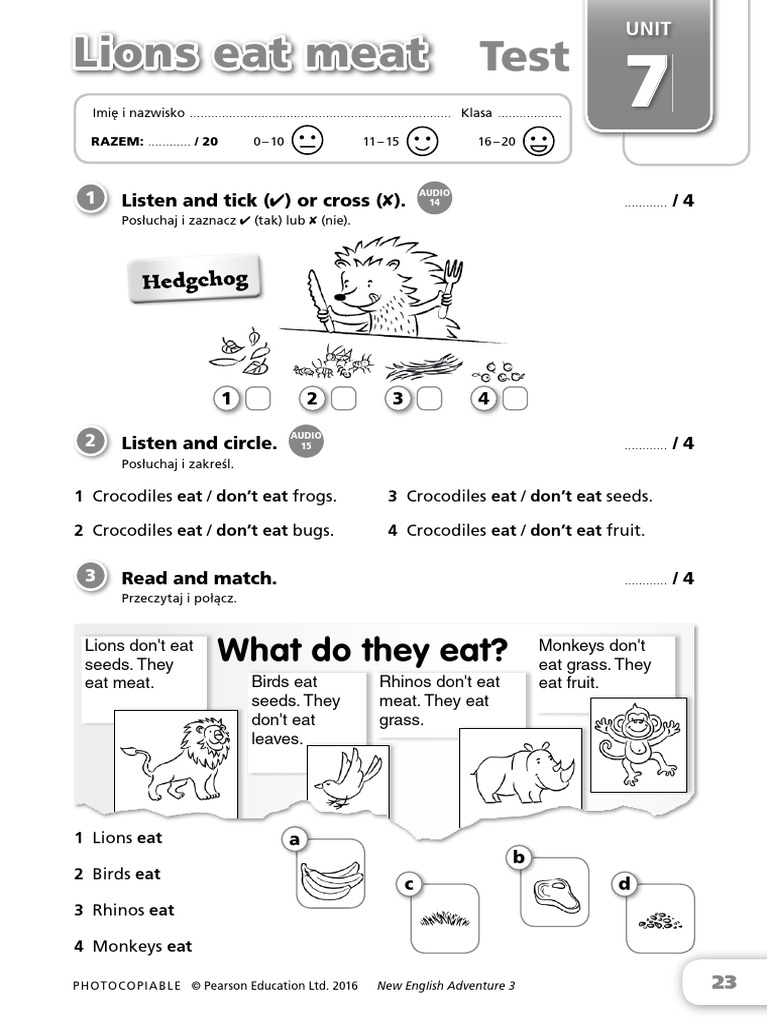 Lions Eat Meat Test Unit 7 | PDF | Zoology