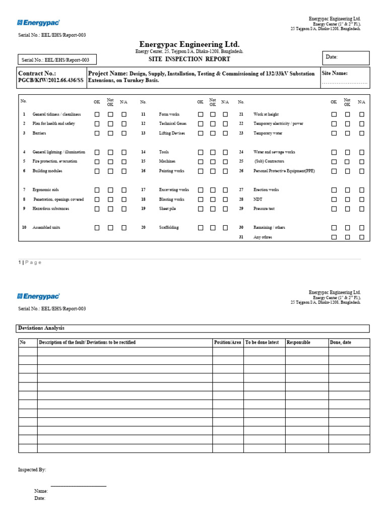 Report-03 - Site Inspection Form-Weekly | PDF | Occupational Safety And ...