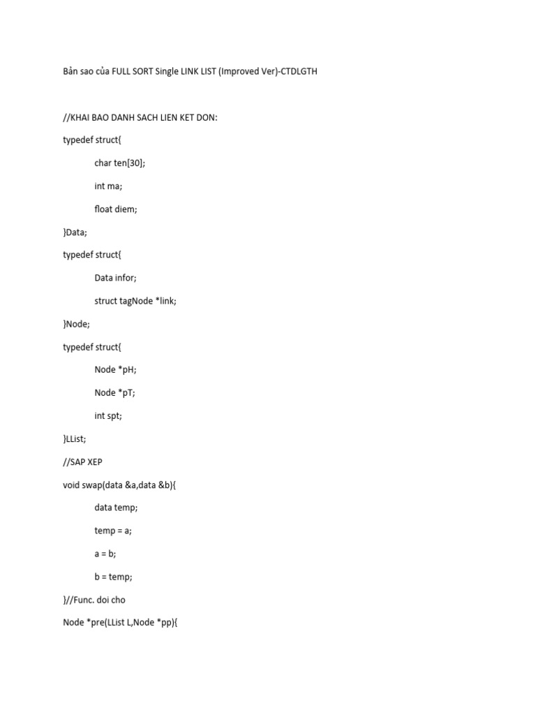 Full Sort for Single Linked List | PDF | Computer Programming | C++