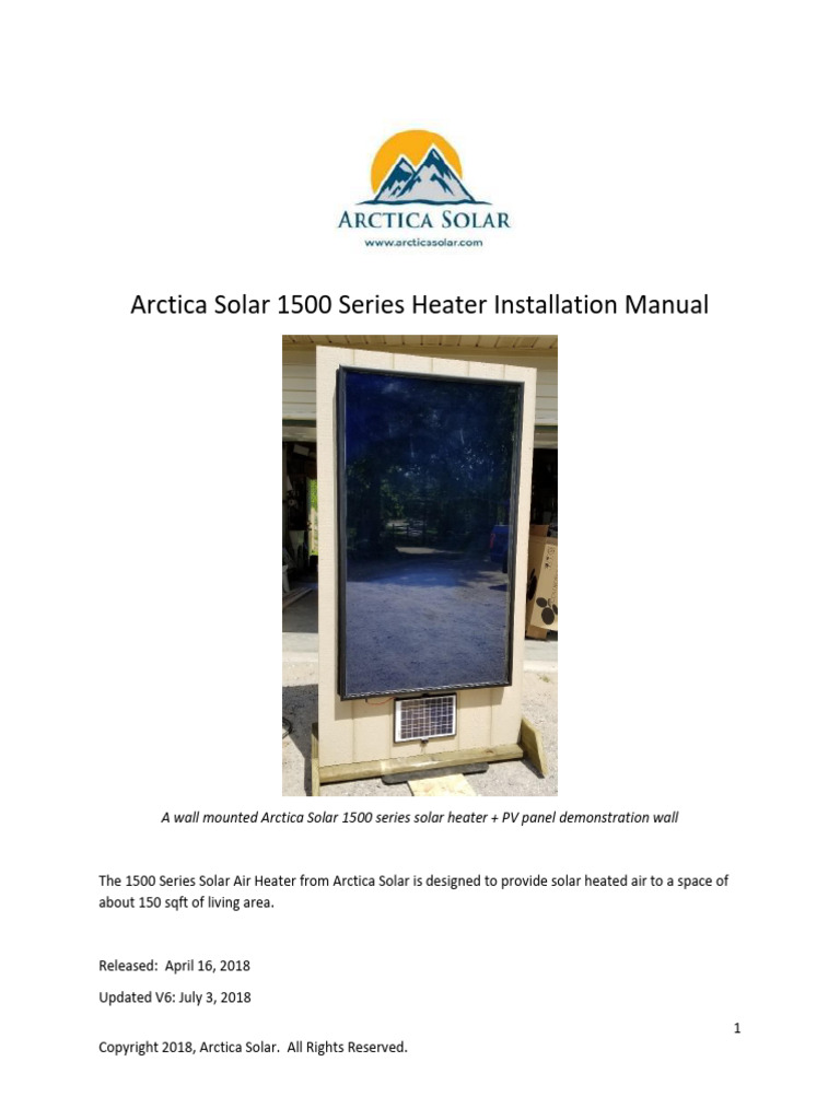 Arctica Solar 1500 Series Heater IOM | PDF | Duct (Flow) | Thermostat