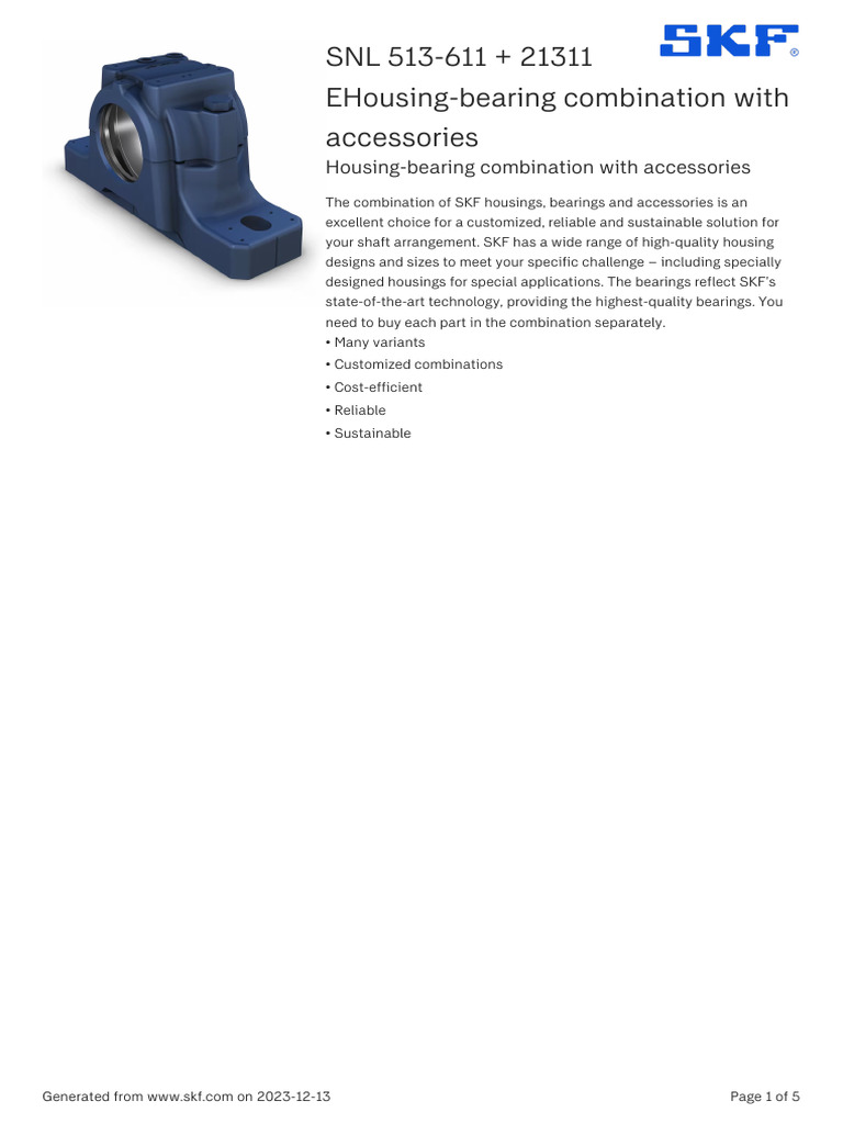 SKF SNL 513 611 + 21311 EHousing Bearing Combination With Accessories ...