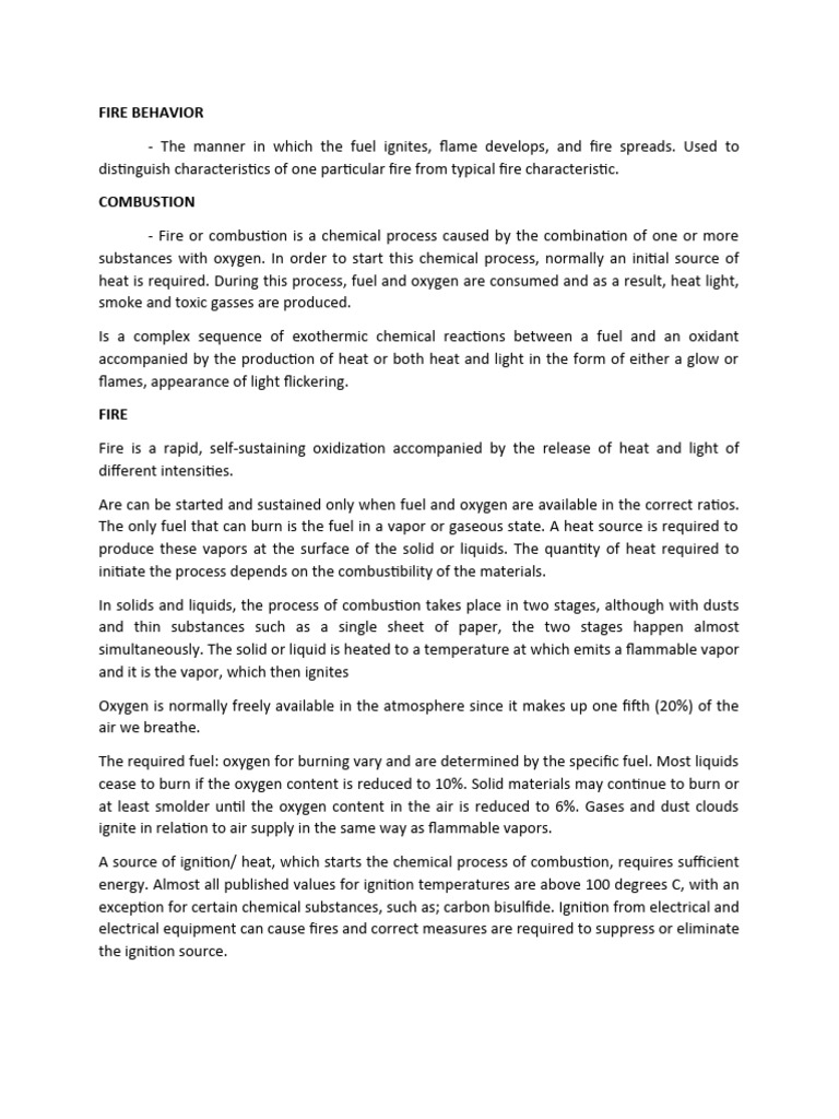 FIRE BEHAVIOR Reviewer | PDF | Combustion | Fires