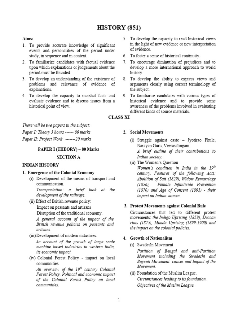 ISC History XI XII Revised - 020424 - ISC2026 | PDF | British Raj ...