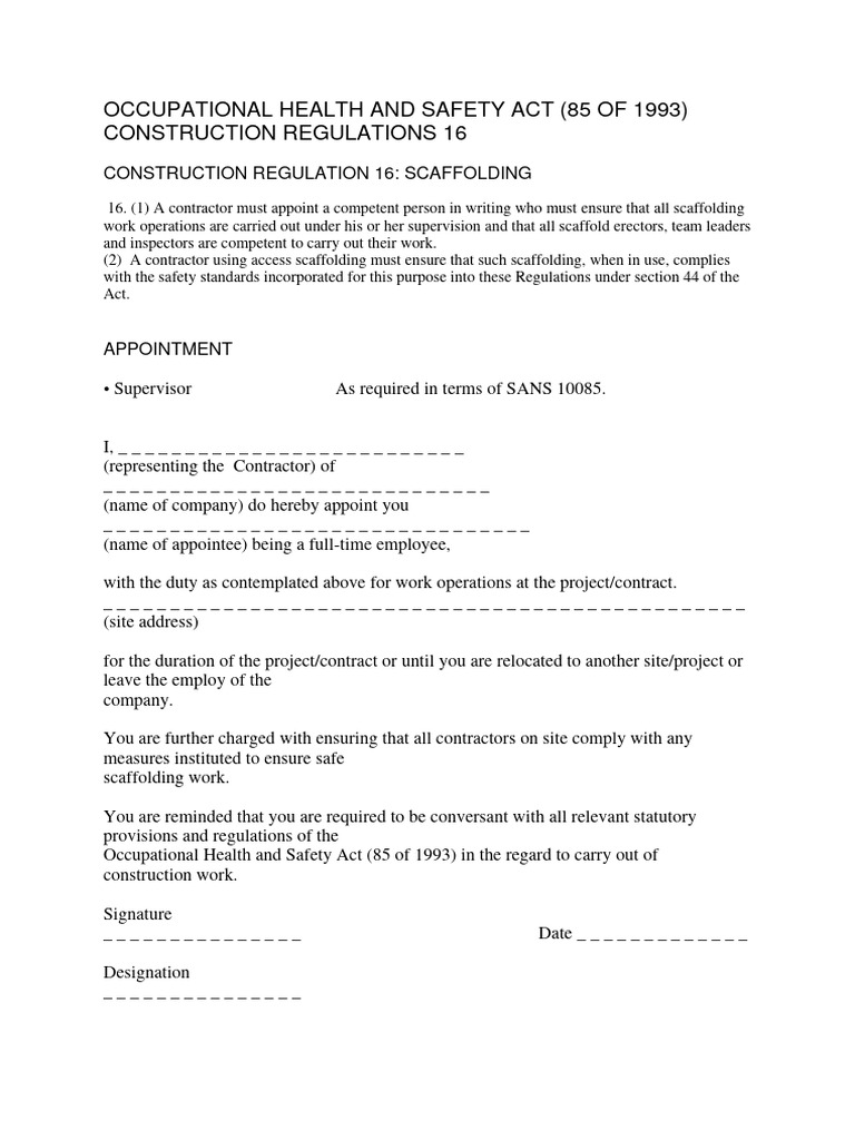Scaffolding Supervisor Appointment Template | PDF