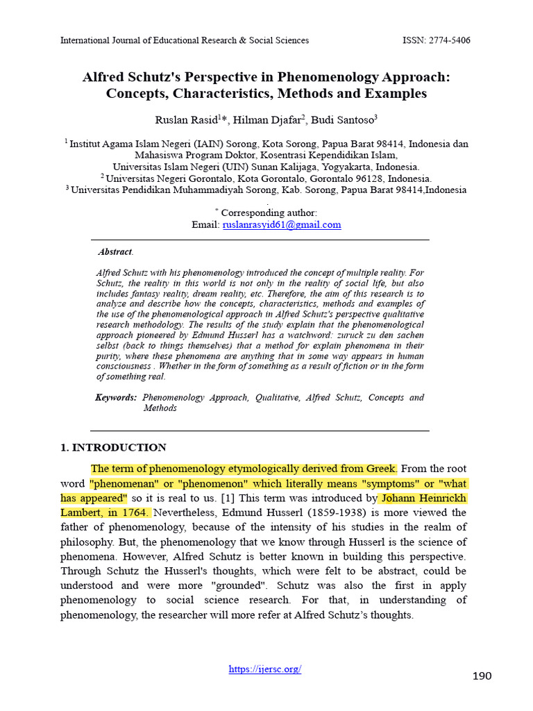Alfred Schutz's Phenomenology Explained | PDF | Phenomenology ...