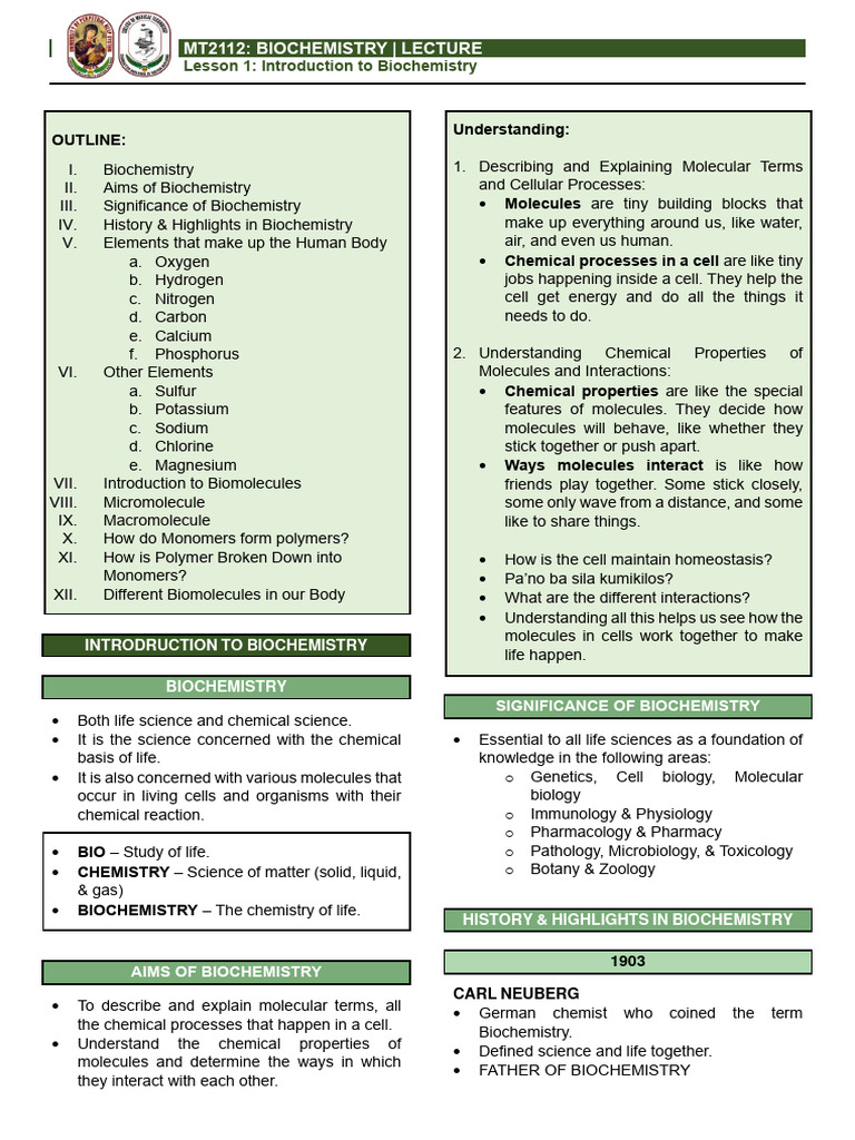 Biochem Lec-Lesson 1-Transes | PDF | Biochemistry | Chemistry