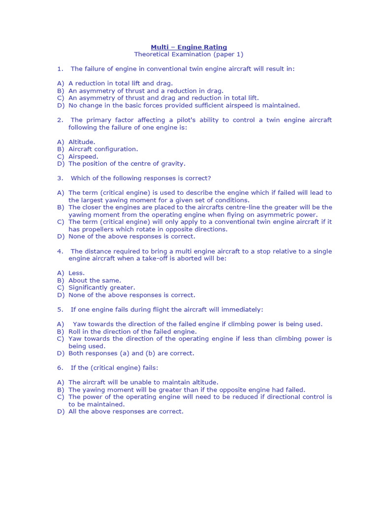 Quiz Multi Engine Rating | PDF | Flight Control Surfaces | Flight