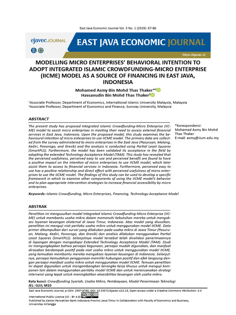 Ejavec Modelling Micro Enterprises Behavioral Intention To Adopt Integrated Islamic
