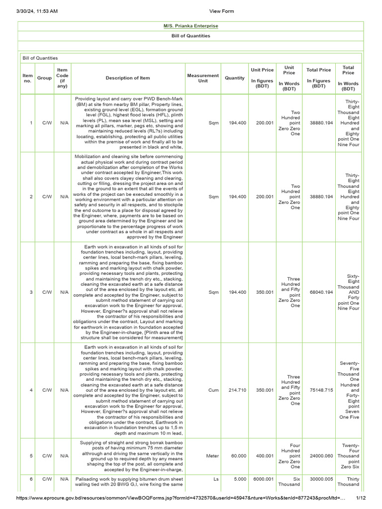 Boq 877243 | PDF | Concrete | Building Engineering