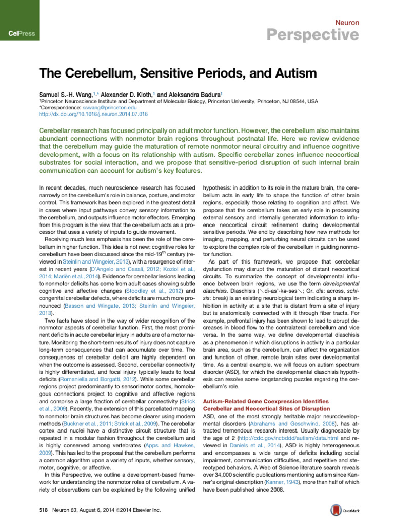 Cerebelo, Periodo Sensitivo e Autismo | Download Free PDF | Cerebellum ...