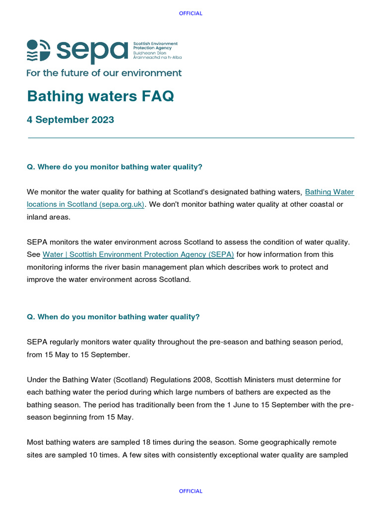 water_safety_bathing_waters | PDF | Water Quality | Water Pollution
