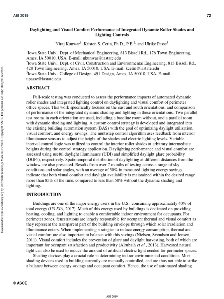Daylighting and Visual Comfort Performance of Integrated Dynamic Roller ...