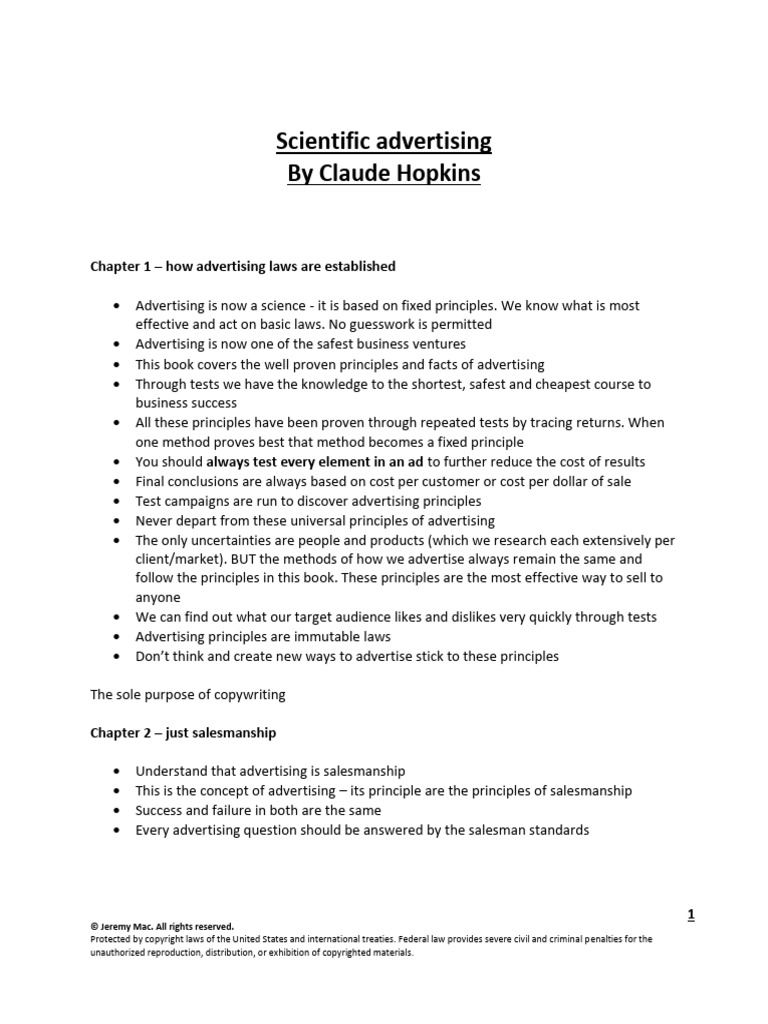 Scientific Advertising Summary | Download Free PDF | Sales | Copyright