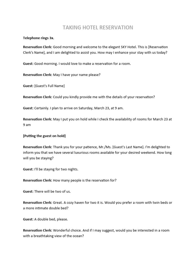 Taking Hotel Reservation | PDF