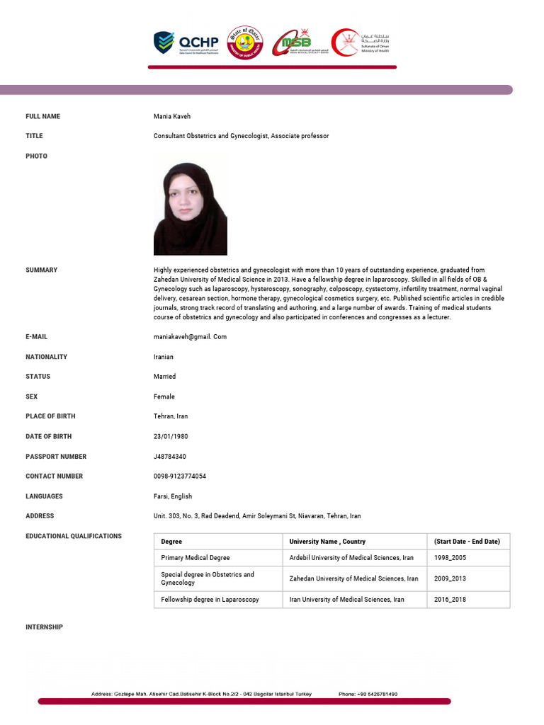 Resume - Mania Kaveh | PDF | Human Reproduction | Gynaecology