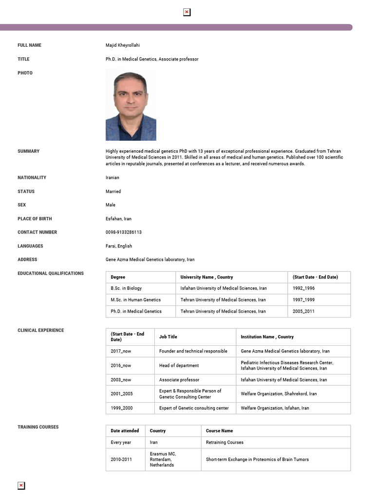 Resume Majid Kheyrollahi | PDF | Genetics | Cancer