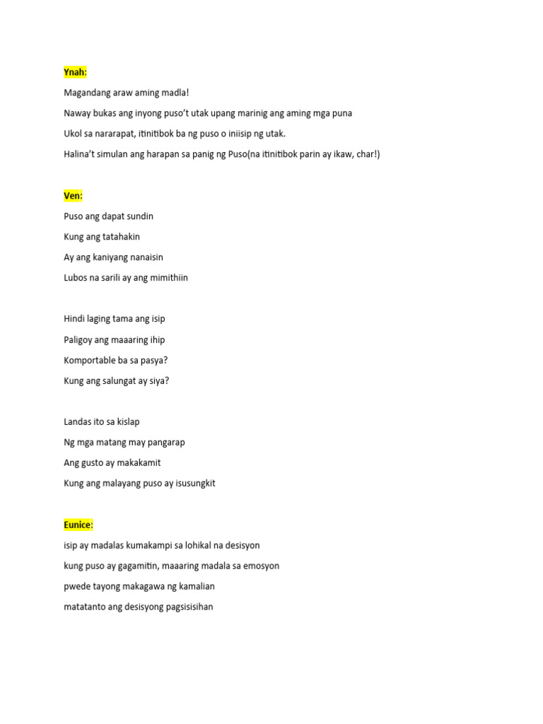 Filipino - Balagtasan - ScriptDraft 4 | PDF