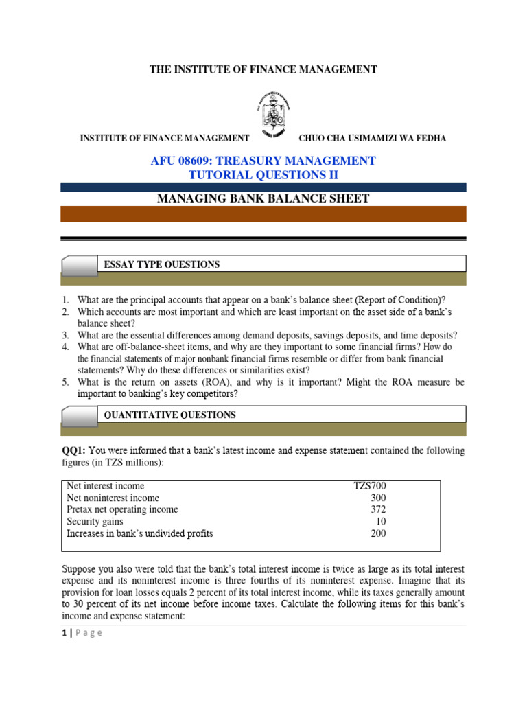 TREASURY MANAGEMENT - TUTORIAL Qs2 - 240417 - 160705 | PDF | Debits And Credits | Equity (Finance)