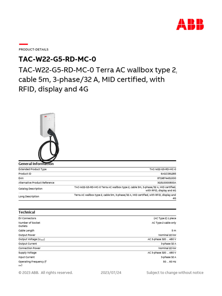 ABB-AC Charger 22 KW | PDF | Alternating Current | Electronics
