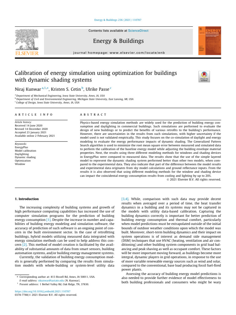 Calibration of Energy Simulation Using Optimization For Buildings | PDF | Simulation | Lighting
