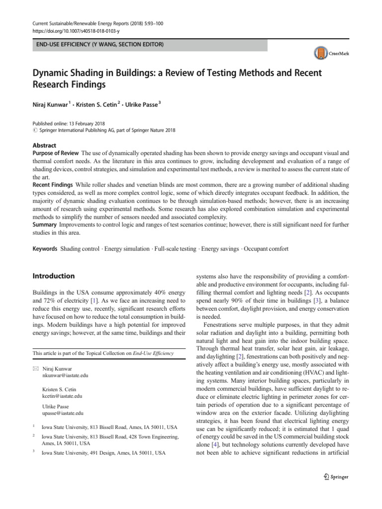 Dynamic Shading in Buildings A Review of Testing Methods and Recent ...