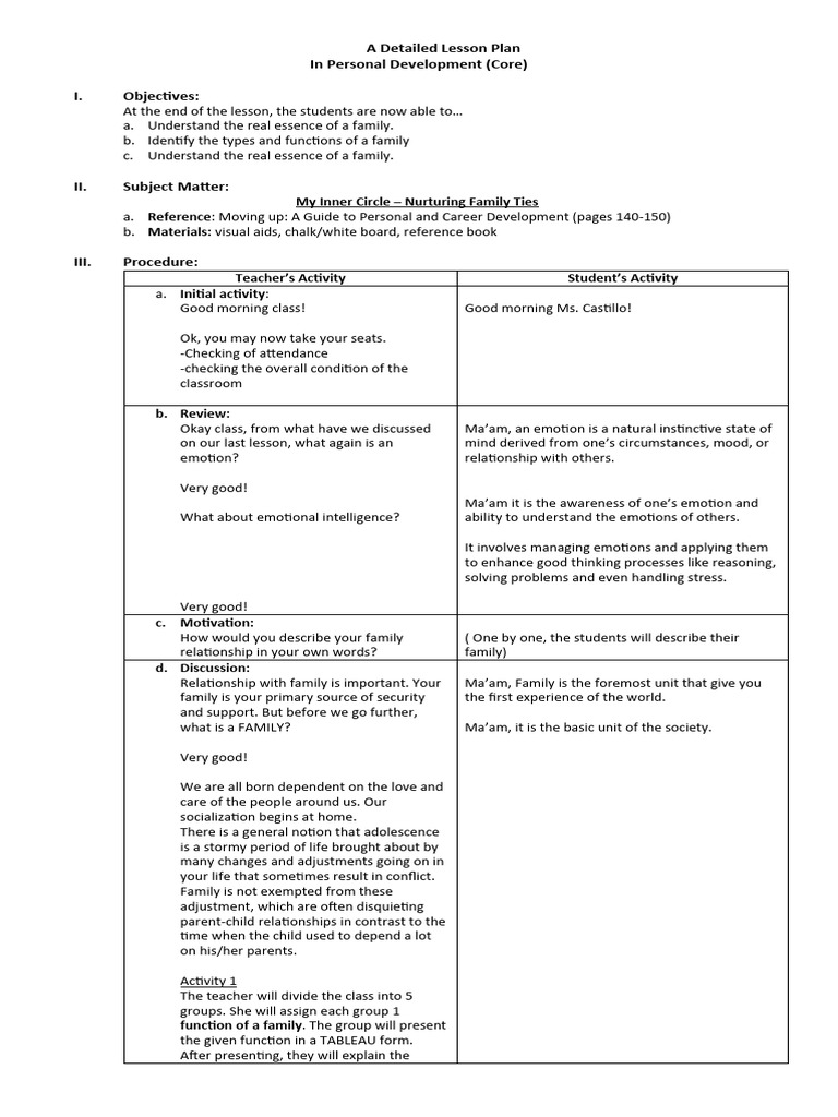 A Detailed Lesson Plan in PD | PDF | Family | Parenting