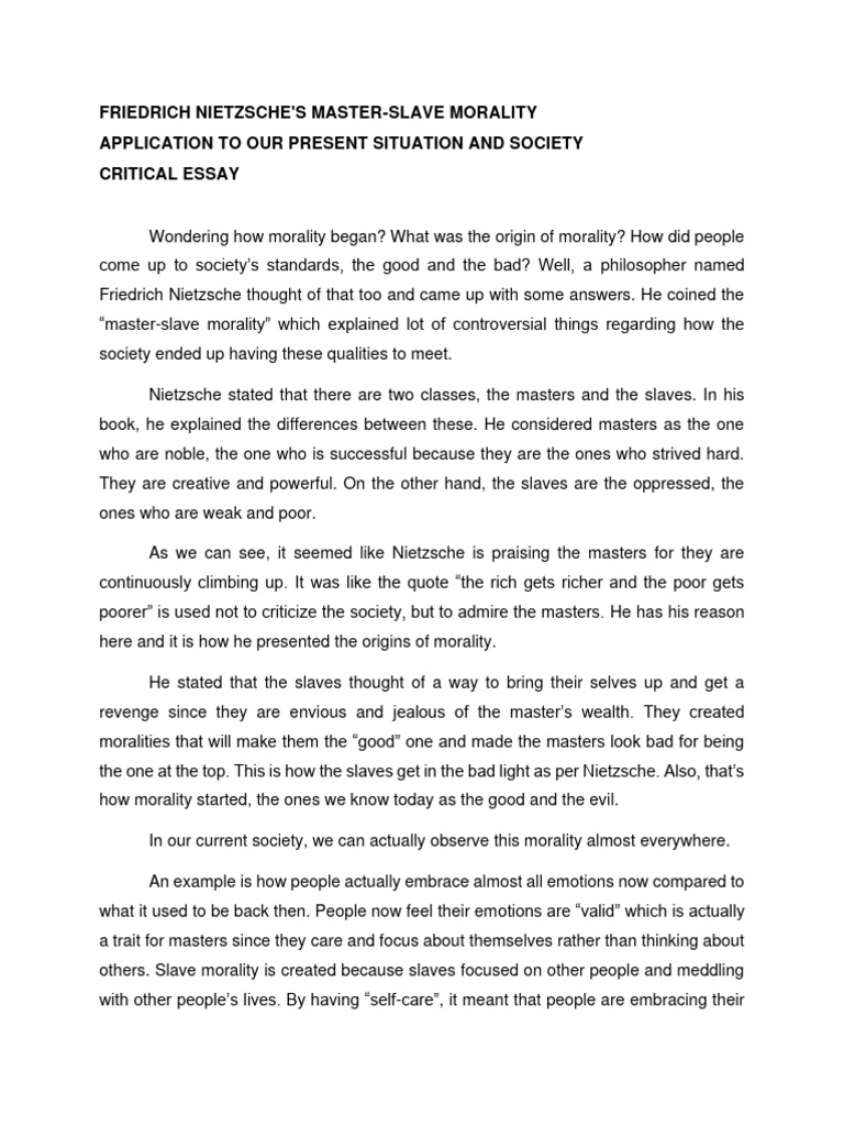 Nietzsche's Master-Slave Morality Today | PDF | Natural Law | Friedrich ...