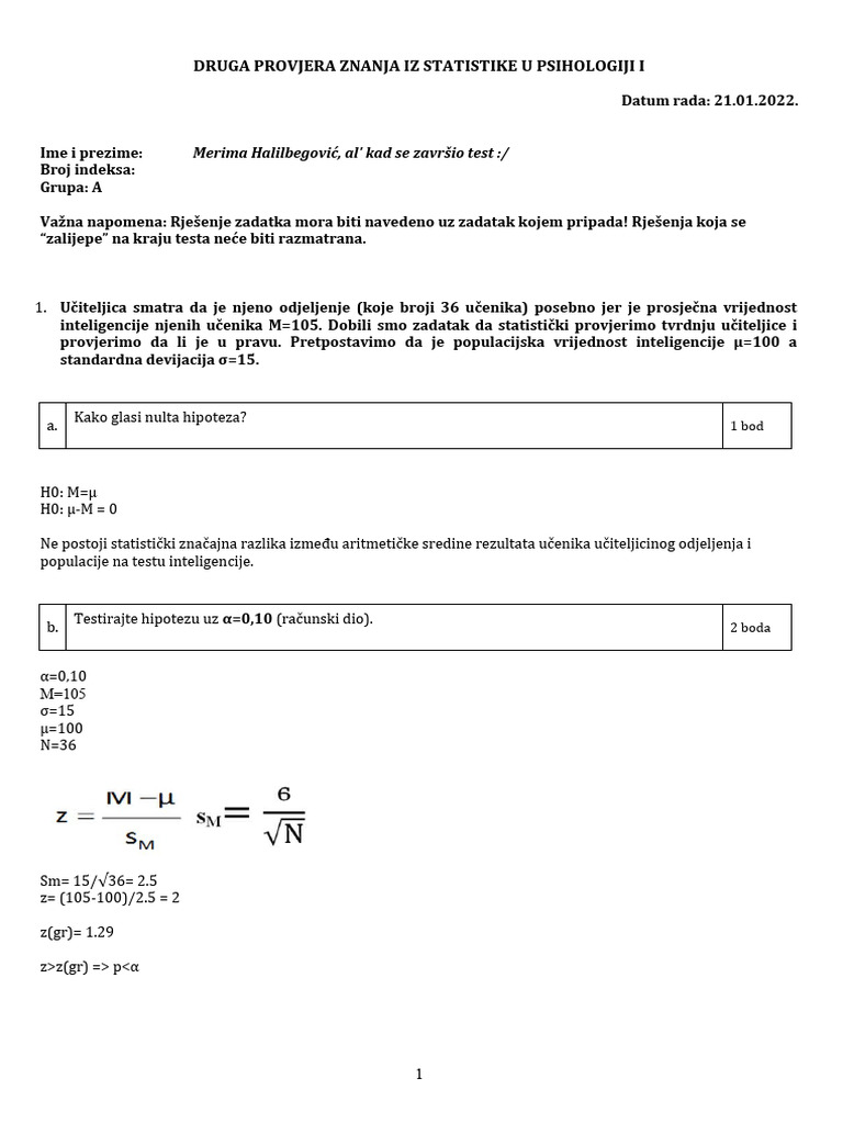 Parc Statistika 1 - Zadaci 2021-22. | PDF