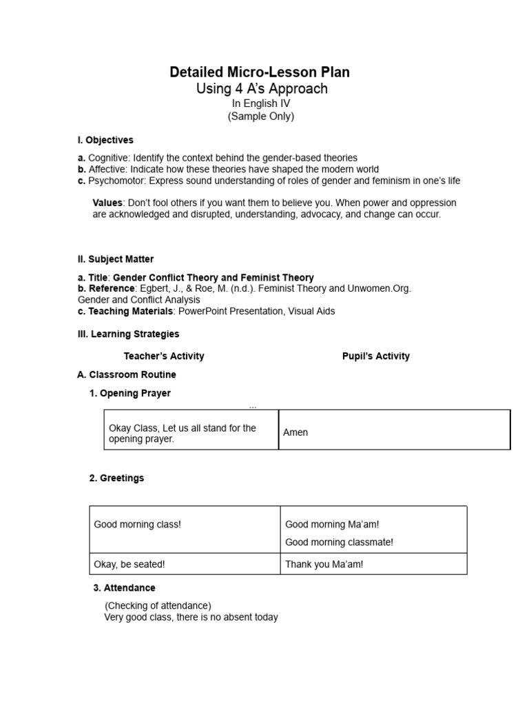 Detailed Micro Lesson Plan 1 | PDF | Gender | Gender Studies