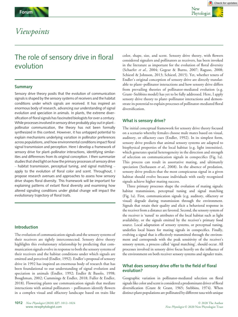 Sensory Drive in Floral Evolution | PDF | Flowers | Perception