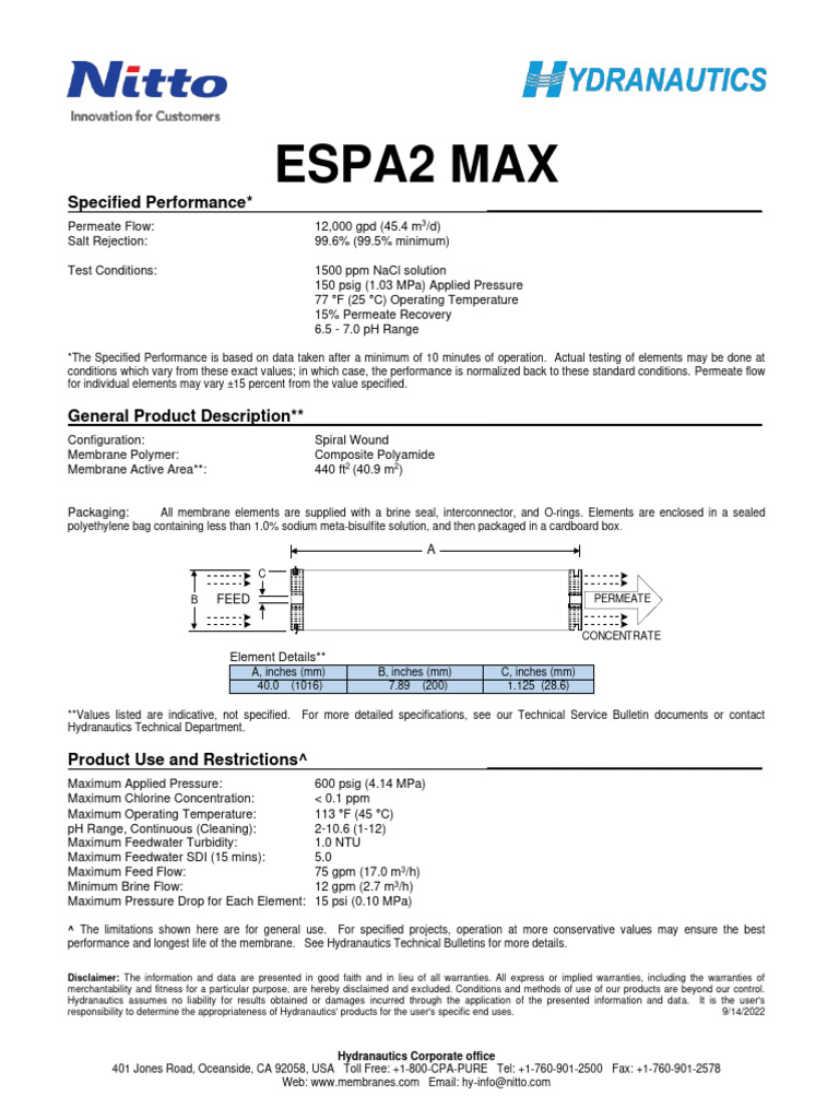 ESPA2-MAX | PDF | Sodium Chloride | Membrane