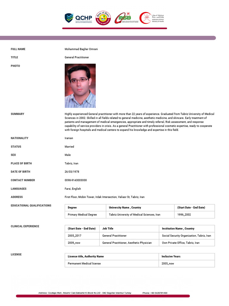 Resume - Mohammad Bagher Omrani | PDF | Physician | General Practitioner