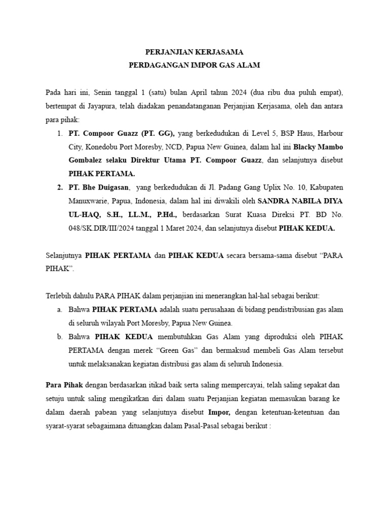 Bilhaq Sandra - Contoh Kontrak Dagang Impor | PDF