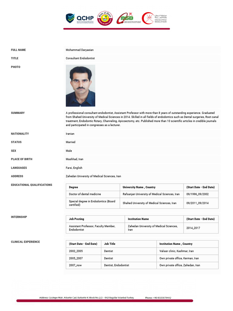 Resume - Mohammad Daryaeian | PDF | Dentistry | Tooth