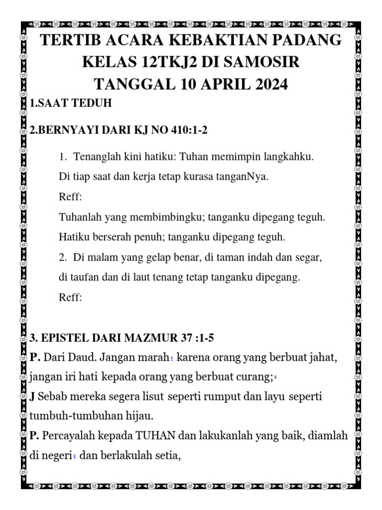 Tertib Acara Kebaktian Kelas 12TKJ2 | PDF | Agama & Spiritualitas