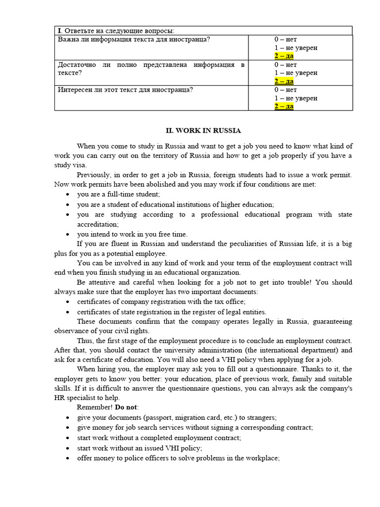 Work in Russia | PDF | Employment | Business