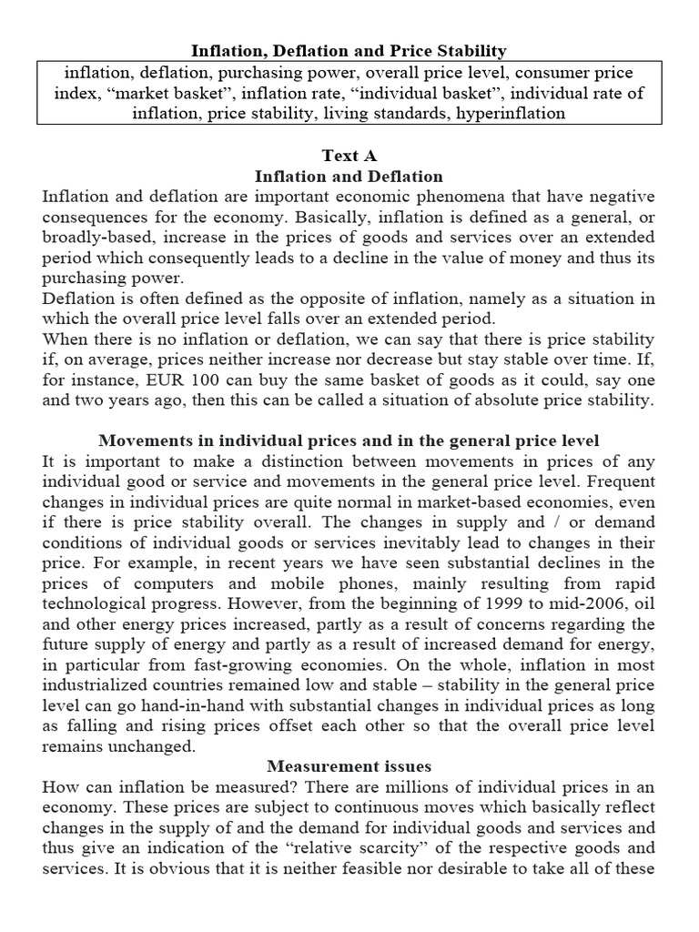 Inflation, Deflation and Price Stability | PDF | Cost Of Living | Inflation